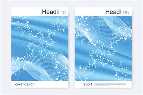 과학적인 브로셔 디자인 서식 파일입니다 벡터 전단지 레이아웃 연결된 라인 및 점 분자 구조 잡지 전단지 커버 포스터 디자인