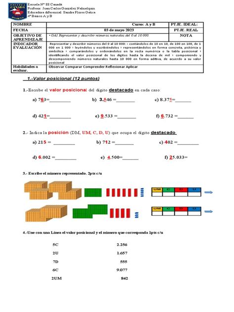 Evaluación 4to Básico Abril Pdf Notación Matemática Matemáticas