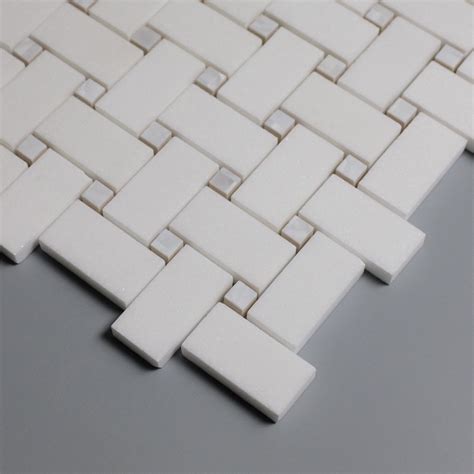 Thassos And Mother Of Pearl Basket Weave Marble Mosaic Tile