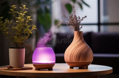 An Essential Oil Diffuser Sitting On A Table Full Of Aromatherapy Candle Stock Image Image Of