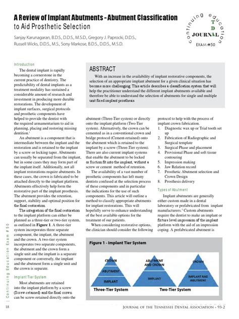 A Review Of Implant Abutments Abutment Classification To Aid