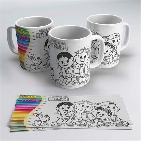 Caneca Turma Da Monica Para Colorir Polimero Com Mini Giz Elo7