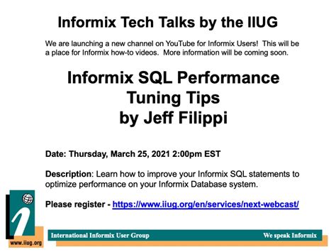 informix tech talks informix sql performance tuning tips by jeff
