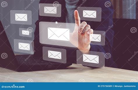 Businessman Touch Email Pressing For Sending The E Mail From The Laptop Computer Concept Of