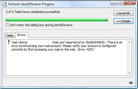 hotmail connector synchronisation error 4350 and 4202