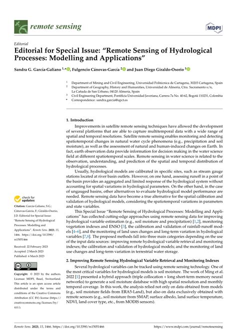 Pdf Editorial For Special Issue “remote Sensing Of Hydrological