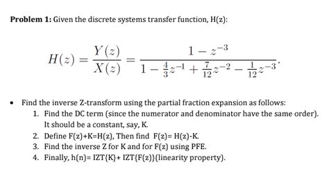 solved problem 1 given the discrete systems transfer