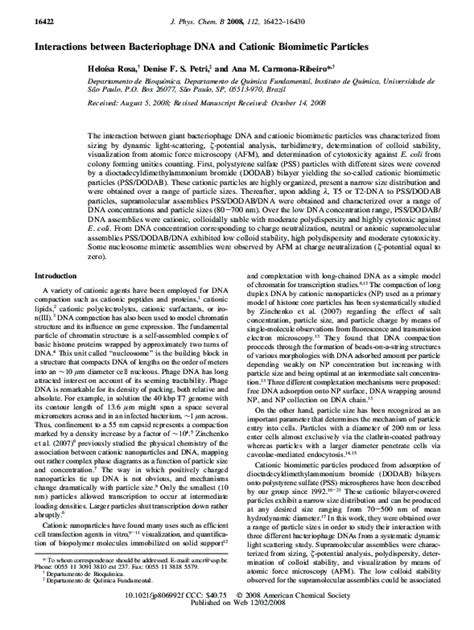 Pdf Interactions Between Bacteriophage Dna And Cationic Biomimetic