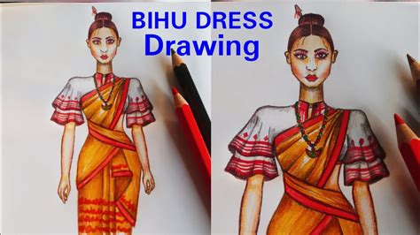Assamese Bihu Dress Drawing Easy Step By Step Assamese Girl Drawing