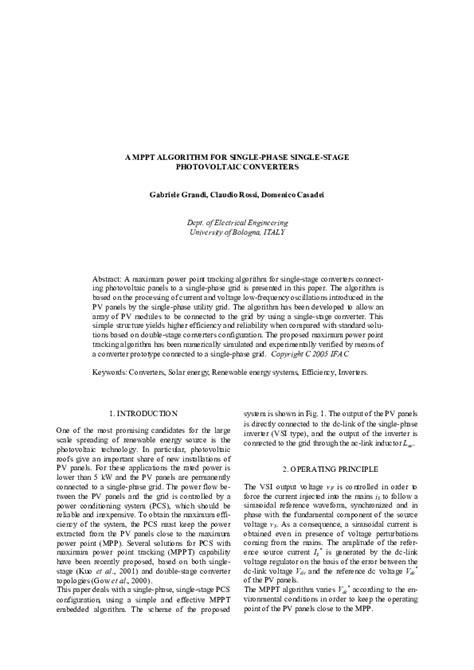 Pdf A Mppt Algorithm For Single Phase Single Stage Photovoltaic