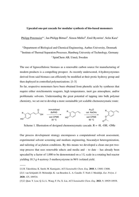 Pdf Upscaled One Pot Cascade For Modular Synthesis Of Bio Based Monomers