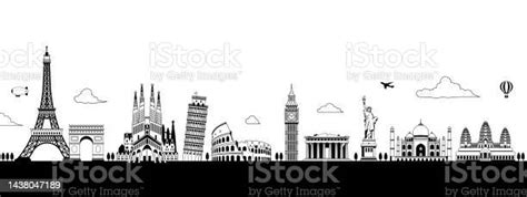 World Heritage Famous Landmark Buildings Vector Illustration向量圖形及更多香港
