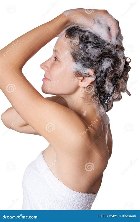 Beautiful Woman Taking A Shower And Shampooing Her Hair Washing Hair