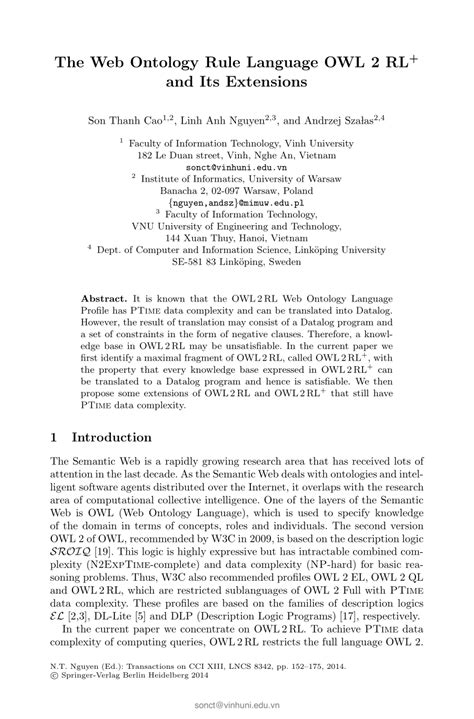 Pdf The Web Ontology Rule Language Owl 2 Rl And Its Extensions