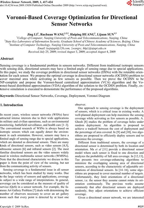 Voronoi Based Coverage Optimization For Directional Sensor Networks