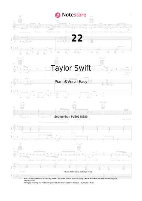 22 Piano Sheet Music Easy And Vocal Taylor Swift In Note