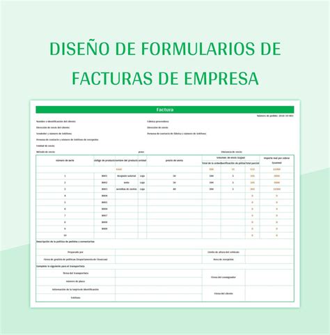 Plantilla De Excel Diseño De Formularios De Facturas De Empresa Y Hoja
