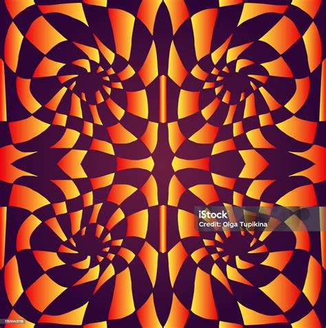 환각 Trippy 화려한 추상적인 장식 그라데이션 밝은 오렌지 노란색 색상 어두운 배경에 윤곽 장식 초현실적 인 패턴입니다 벡터