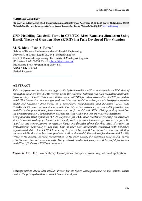 pdf cfd modelling gas solid flows in cfb fcc riser reactors