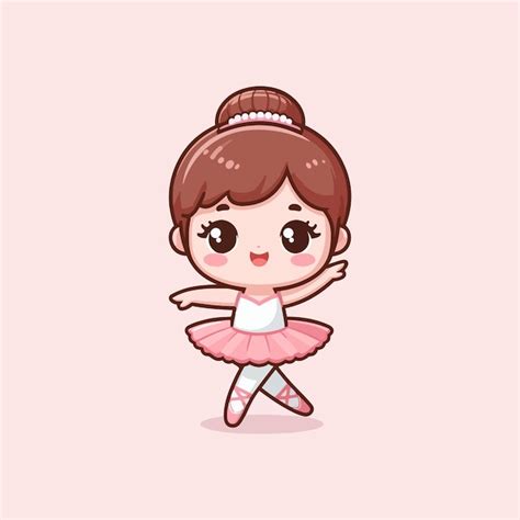 Vector Cute Ballerina Girl Dancing Ballet Cartoon Vector Icon