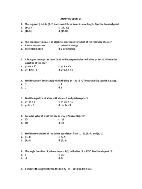Analytic Geom 01 Pdf Line Geometry Slope