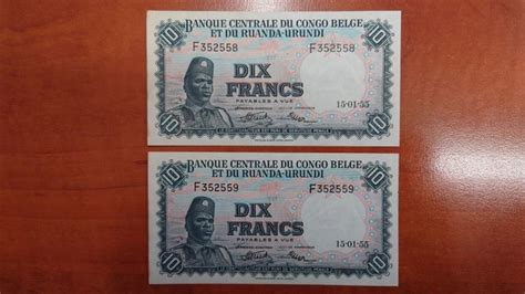 Belgisch Congo 2 X 10 Francs 1955 Pick 33a Consecutive Catawiki