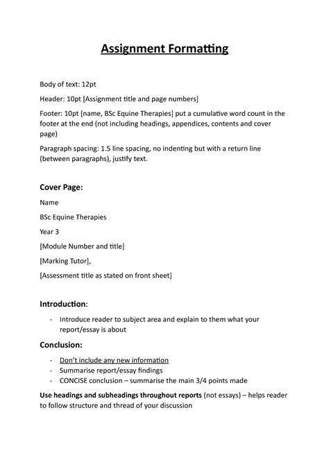 Reference Guide Formatting Guide Assignment Formatting Body Of Text 12pt Header 10pt Title