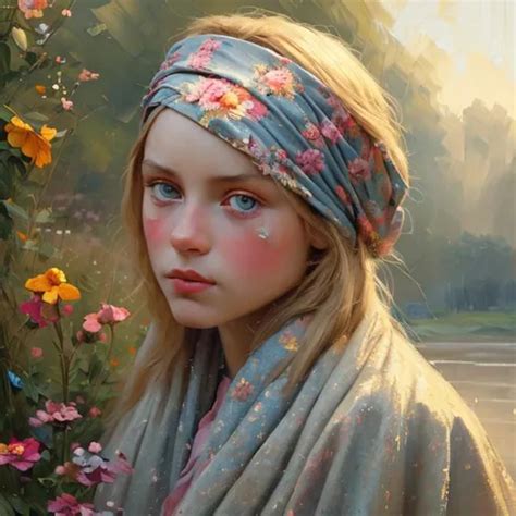 Blond Village Girl Wearing A Headscarf With Bright B