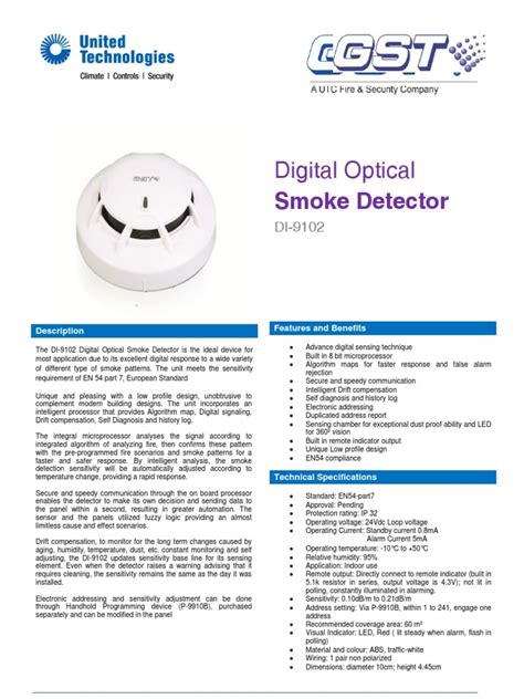 Smoke Detector Data Sheet Model Di 9102 Electrical Wiring Sensor