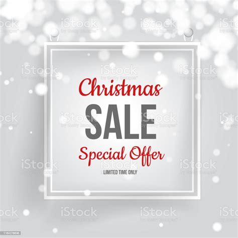메리 크리스마스 판매 배너입니다 리본 눈 보케3d 상세한 현실적인 벡터 종이 판지 벡터 그림입니다 프레임 눈 보케 3차원 형태에 대한 스톡 벡터 아트 및 기타 이미지