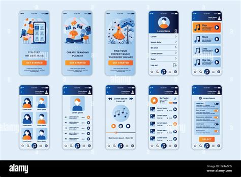 Music Concept Screens Set For Mobile App Template People Listen To