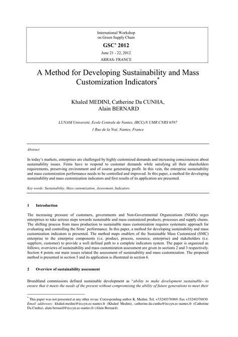 Pdf A Method For Developing Sustainability And Mass Customization