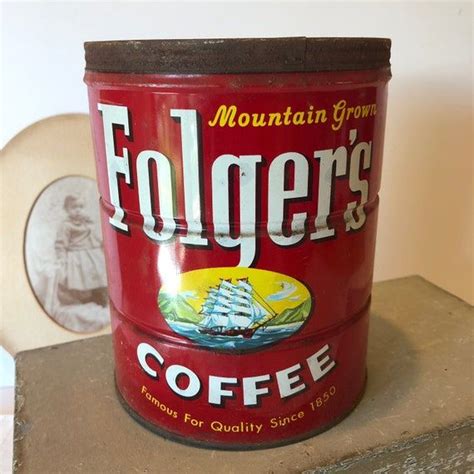 1950s Folgers Coffee Tin Red And Yellow Antique Folgers Coffee Can