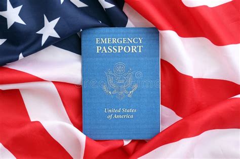 United States Emergency Passport Book On Us Flag Close Up Travel
