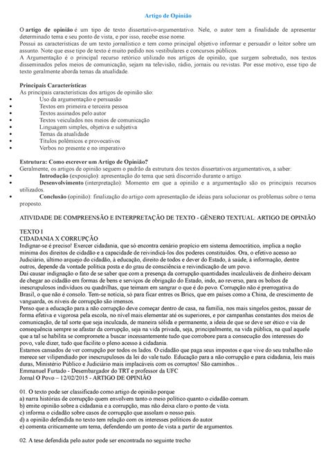 Artigo De Opinião 9 Ano Revoeduca