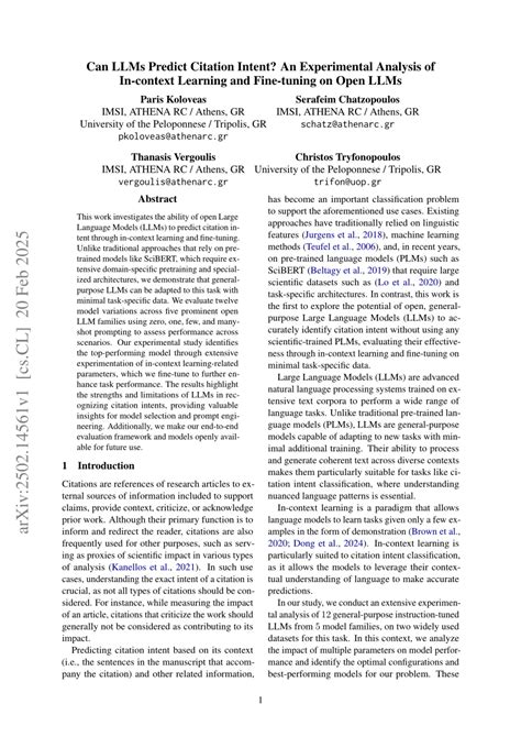 Pdf Can Llms Predict Citation Intent An Experimental Analysis Of In