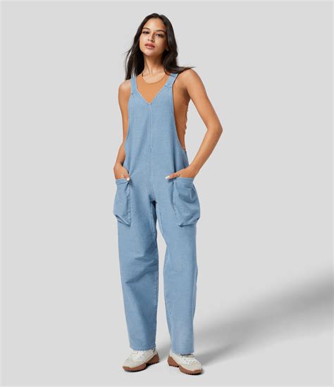 Womens Halara Flex V Neck Side Pocket Stretchy Knit Denim Casual
