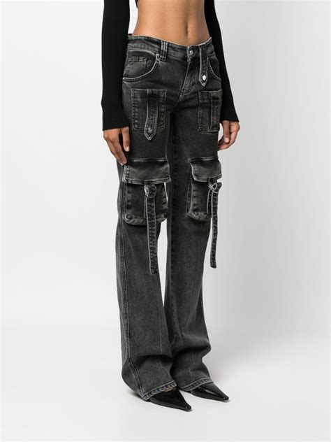 Blumarine Low Rise Denim Cargo Pants In Grey ModeSens