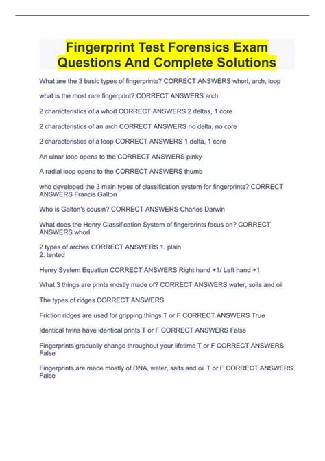 Fingerprint Test Forensics Exam Questions And Complete Solutions