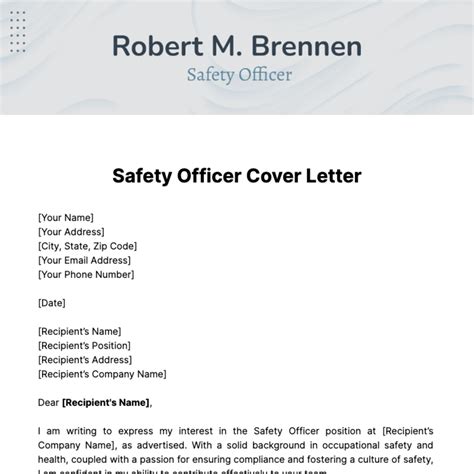 Free Safety Officer Cover Letter Template To Edit Online