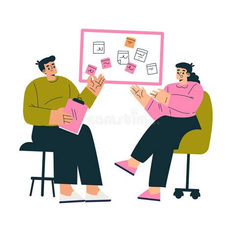Productive Workflow With Man And Woman At Board Managing And Discuss Task Vector Illustration