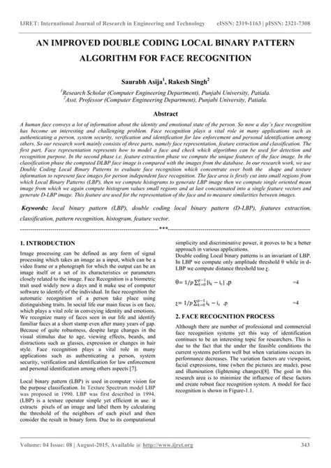 An Improved Double Coding Local Binary Pattern Algorithm For Face Recognition Pdf