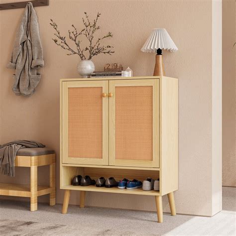 Redom Schuhschrank Sideboard Aus Natürlichem Rattan Mit 2 Türen Und 5