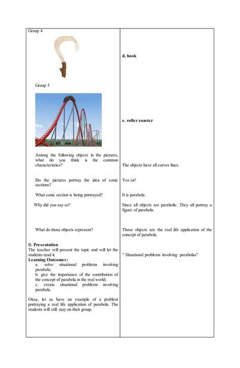 Lesson Plan On Situational Problems Involving Parabola Inquiry Based