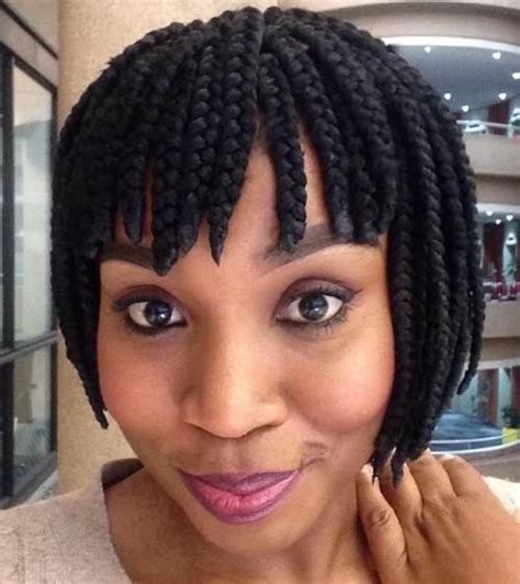 Short Box Braided Bob With Straight Bangs Short Box Braids Bob Bob Box Braids Styles Short Box