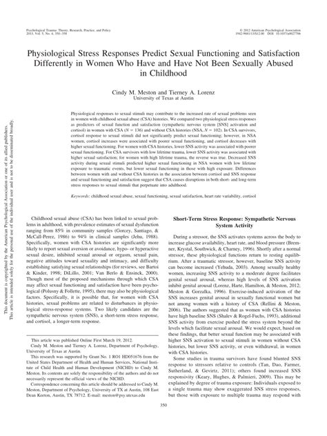 Pdf Physiological Stress Responses Predict Sexual Functioning And