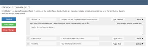 Custom Data Fields Dbgallery