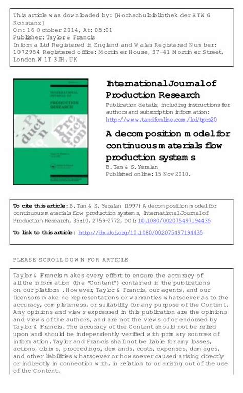 Pdf A Decomposition Model For Continuous Materials Flow Production Systems Dokumentips