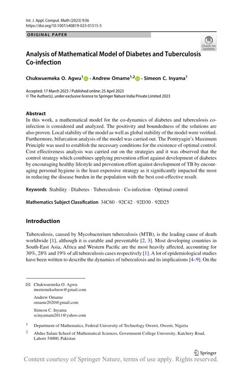 analysis of mathematical model of diabetes and tuberculosis co