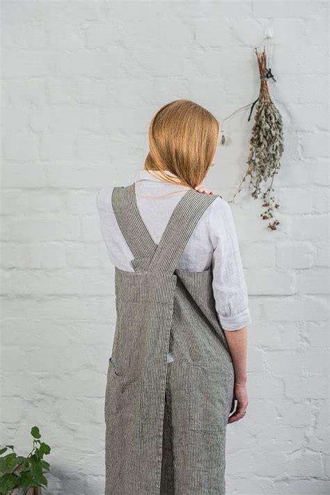 Linen Pinafore Apron Square Cross Linen Apron Japanese Style Apron